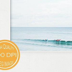 Turquoise Ocean Beach Scene Print, Vintage Surf Wall Art, Large Ocean ...