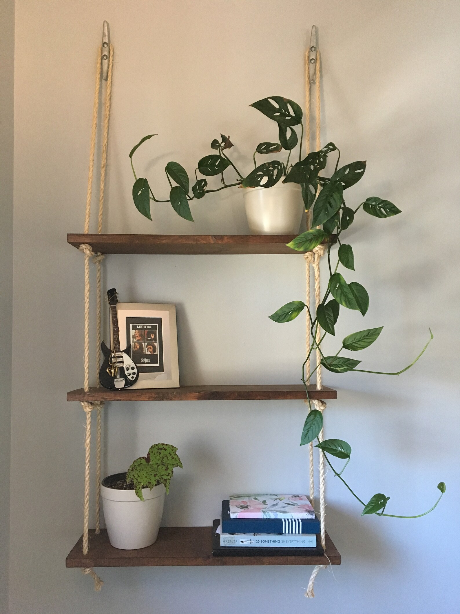Handmade Wooden Three Tier Hanging Rope Shelves - Etsy