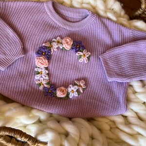 Hand Embroidered Flower Initial Sweater Personalized Baby Sweater ...