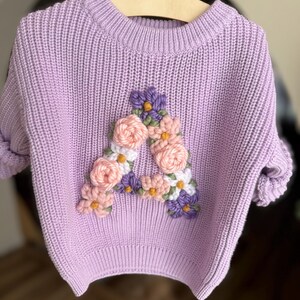 Embroidered Flower Initial Sweater | Personalized Baby Sweater ...