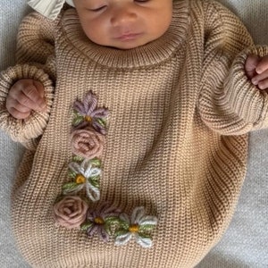 Embroidered Flower Initial Sweater Personalized Baby Sweater Toddler ...