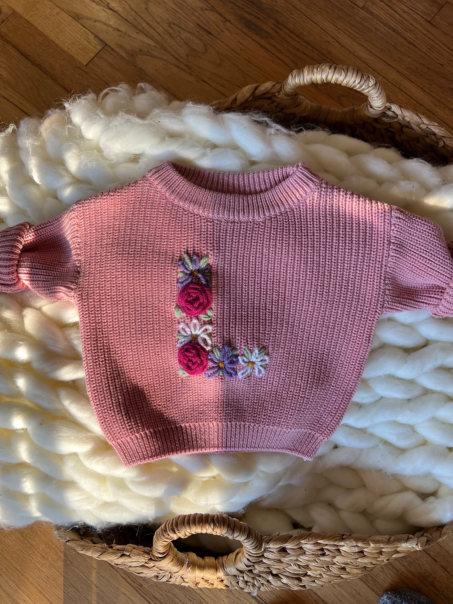 Hand Embroidered Flower Initial Sweater Personalized Baby Sweater ...