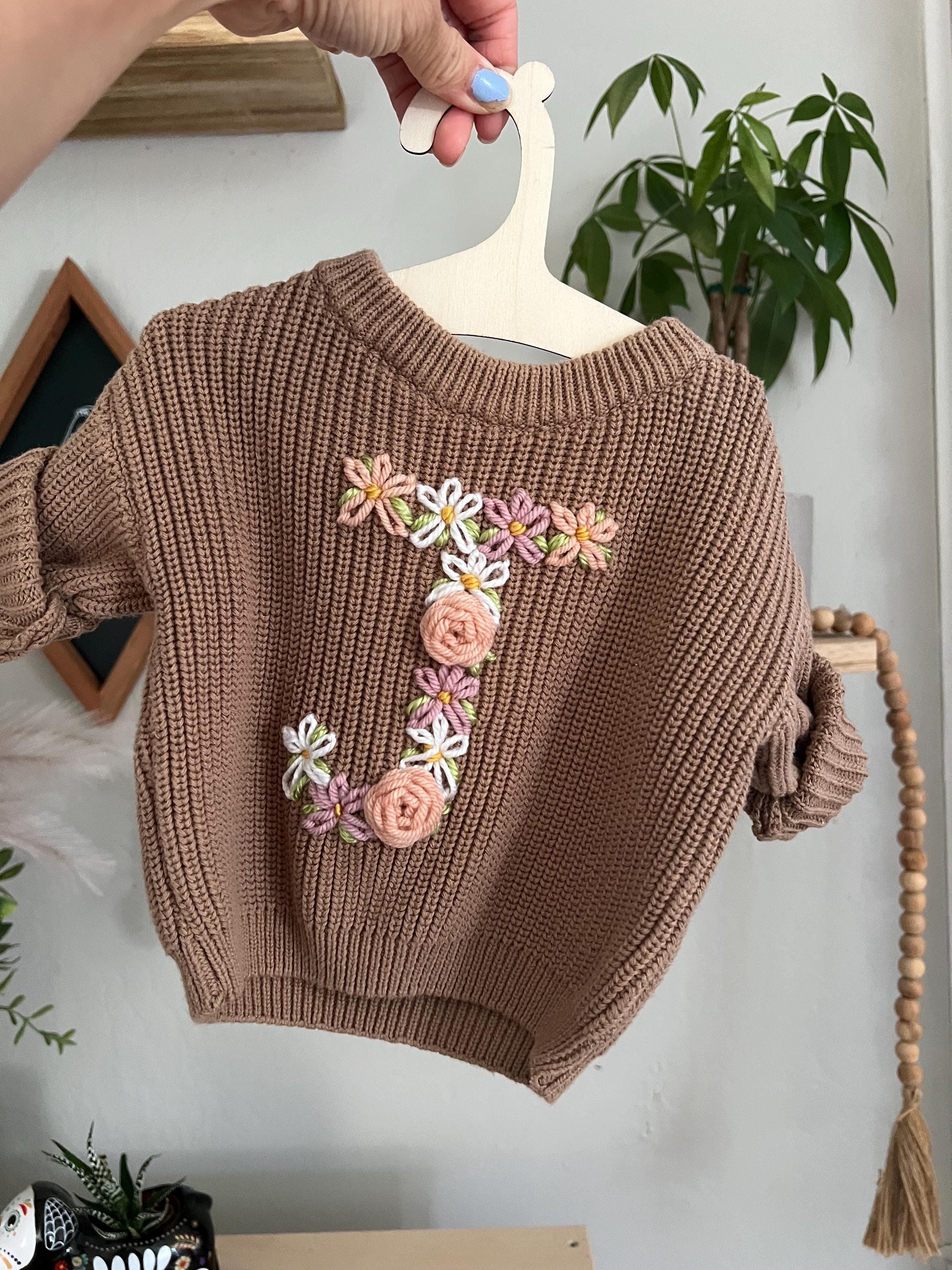 Embroidered Flower Initial Sweater | Personalized Baby Sweater ...