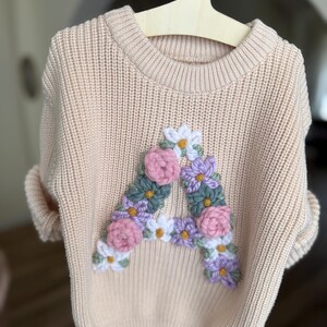 Embroidered Flower Initial Sweater | Personalized Baby Sweater ...