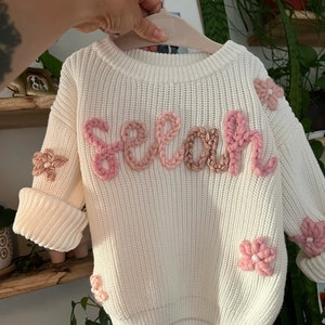 Custom Name Sweater, Hand Embroidered Baby Sweater, Personalized Name ...