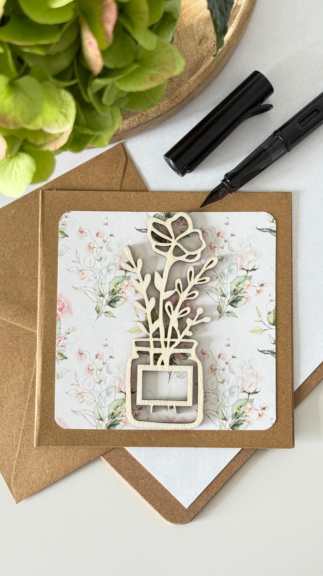 Flower Folding Card With Laser Cut on Kraft Paper / Greeting Card ...