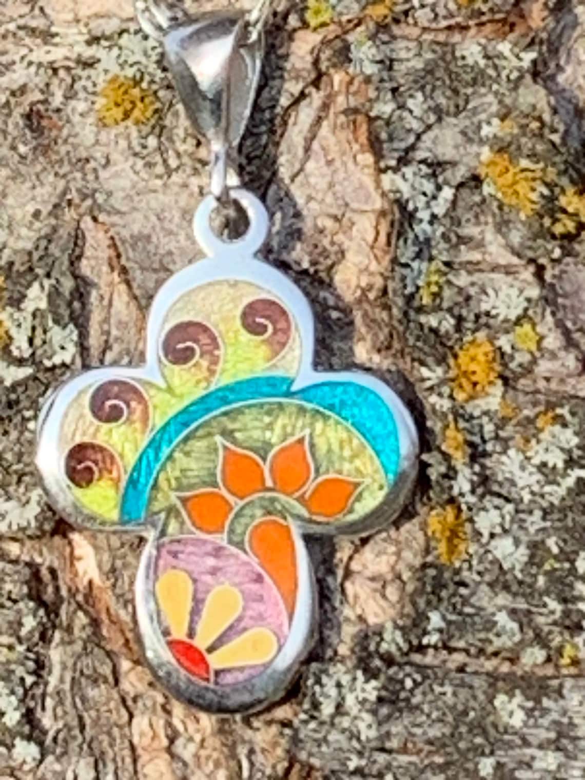 Enamel Cross Necklace Sterling Fine Silver Handmade Cloisonne - Etsy