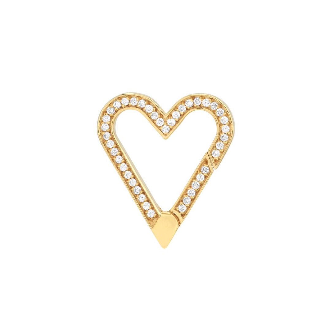 14K Solid Gold Diamond Heart Hinged Bail Clasp Connector, Paperclip ...