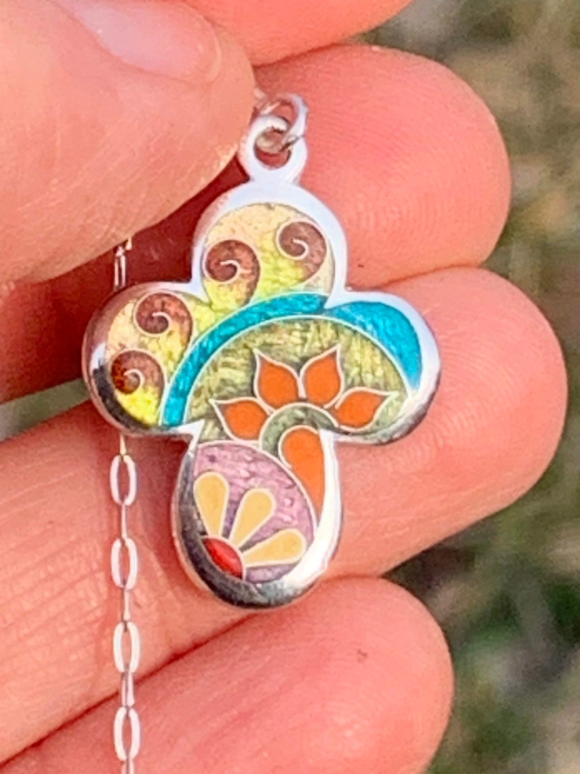 Enamel Cross Necklace Sterling Fine Silver Handmade Cloisonne - Etsy