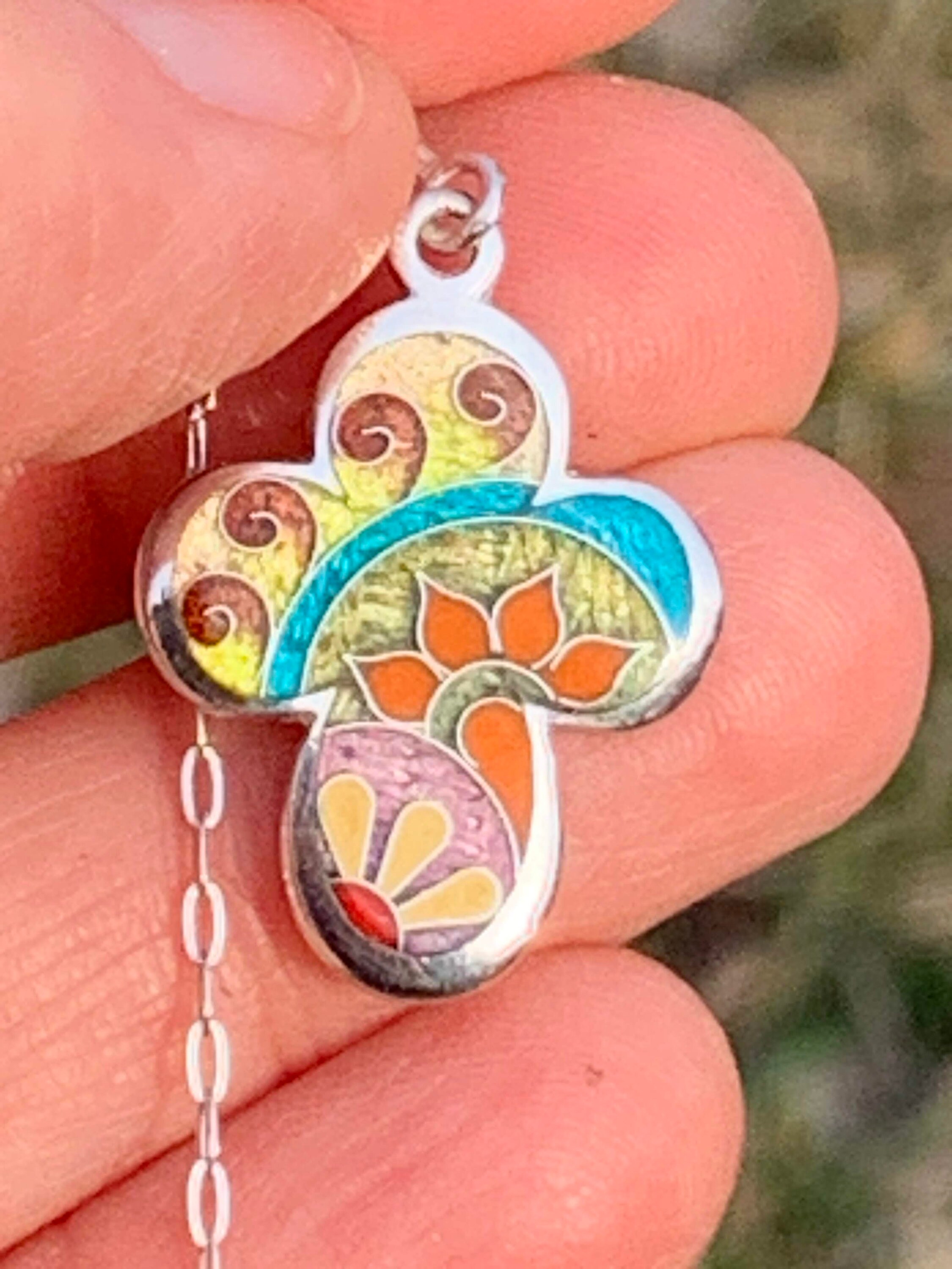 Enamel Cross Necklace Sterling Fine Silver Handmade Cloisonne - Etsy