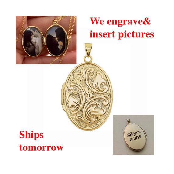 Engravable 14K Solid Gold Picture Locket Necklace Anniversary | Etsy