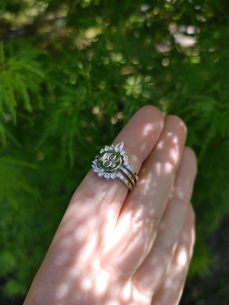Monogram Ring CZ Sterling Silver Monogram Initial Name Ring - Etsy