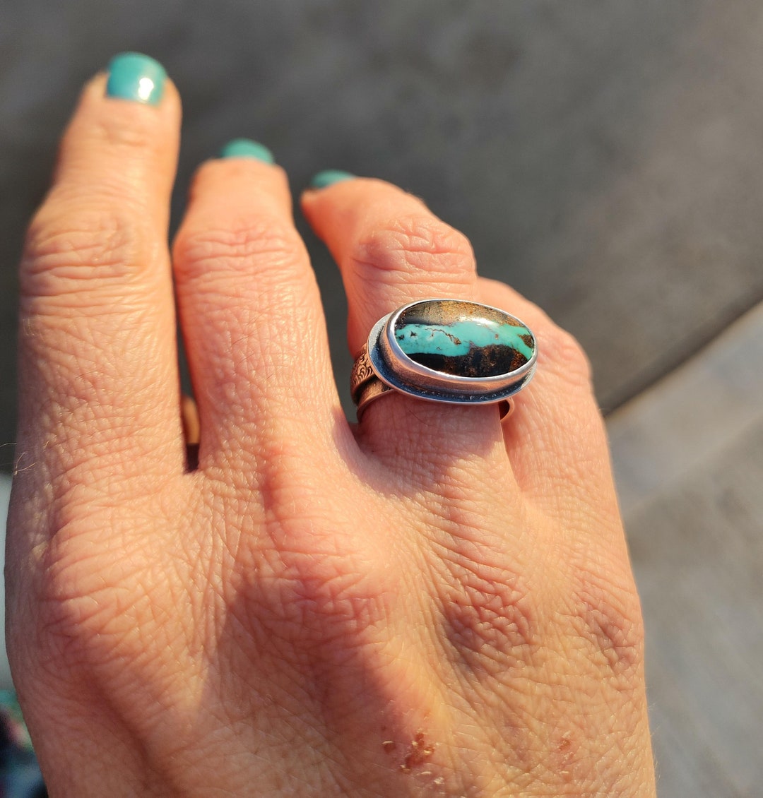 Handmade Turquoise Ring, Blue Moon Turquoise Ring, East West Turquoise ...