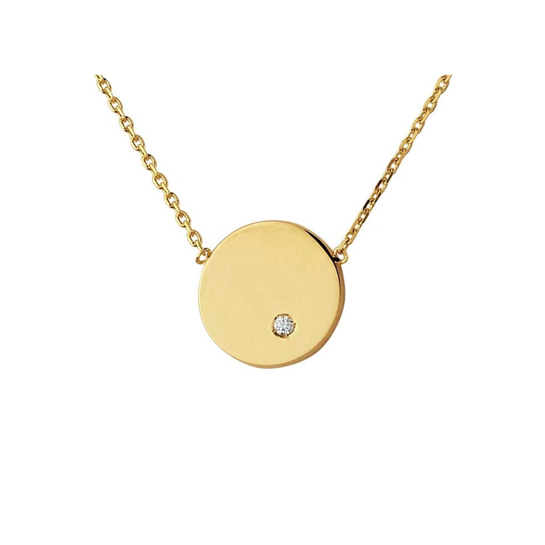 Engravable 14K Solid Gold Disk Pendant, Diamond Necklace Pendant ...