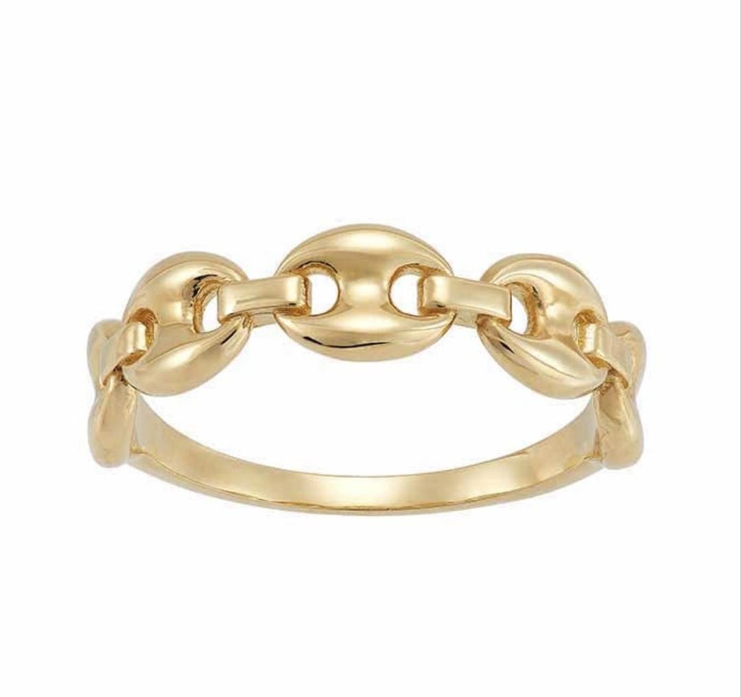 14K Yellow Gold Mariner Chain Ring/puff Link Ring - Etsy