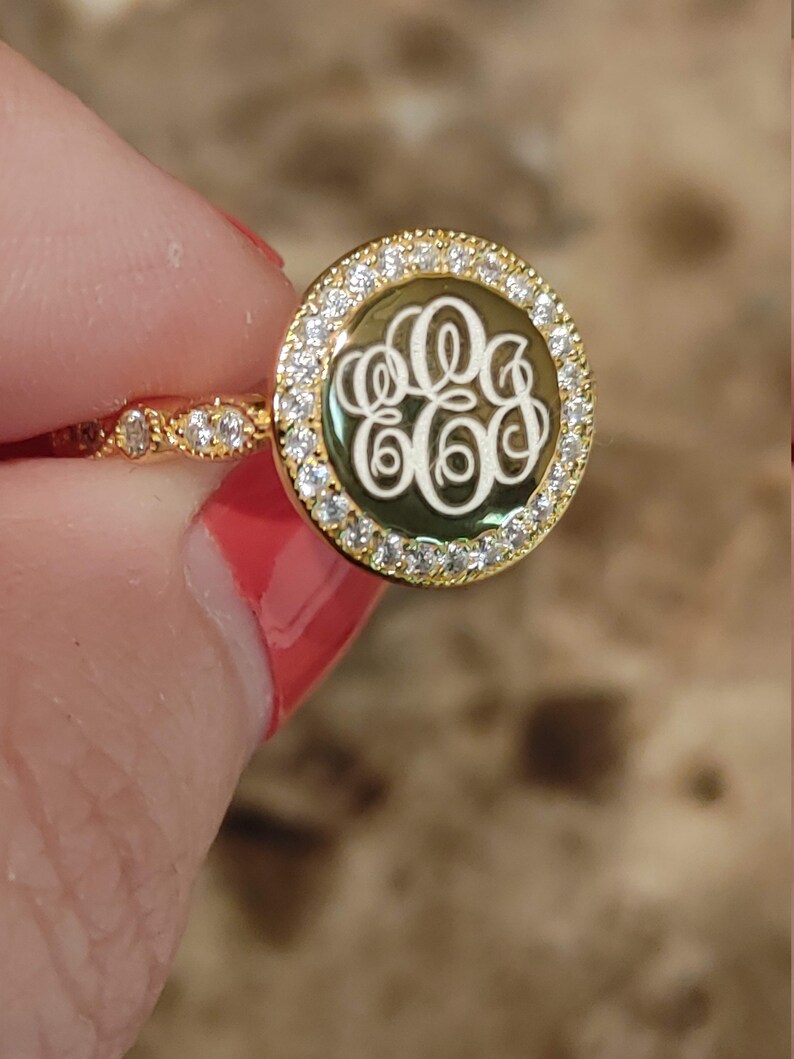 Monogram Ring CZ Sterling Silver Initial Personalized Custom Signet ...