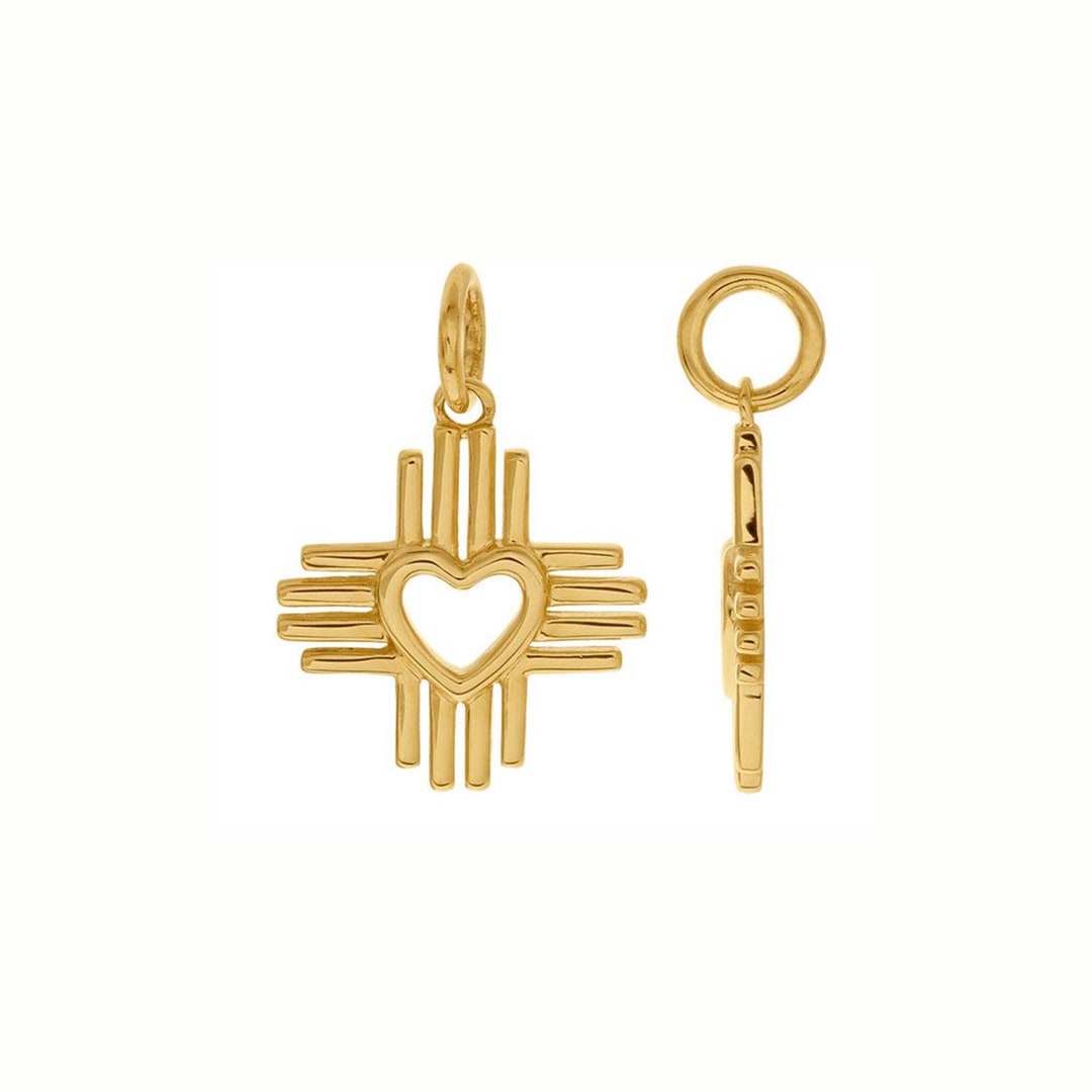 14K Yellow Gold Zia Pendant With Heart, Gold Zia Pendant, 14K Heart ...