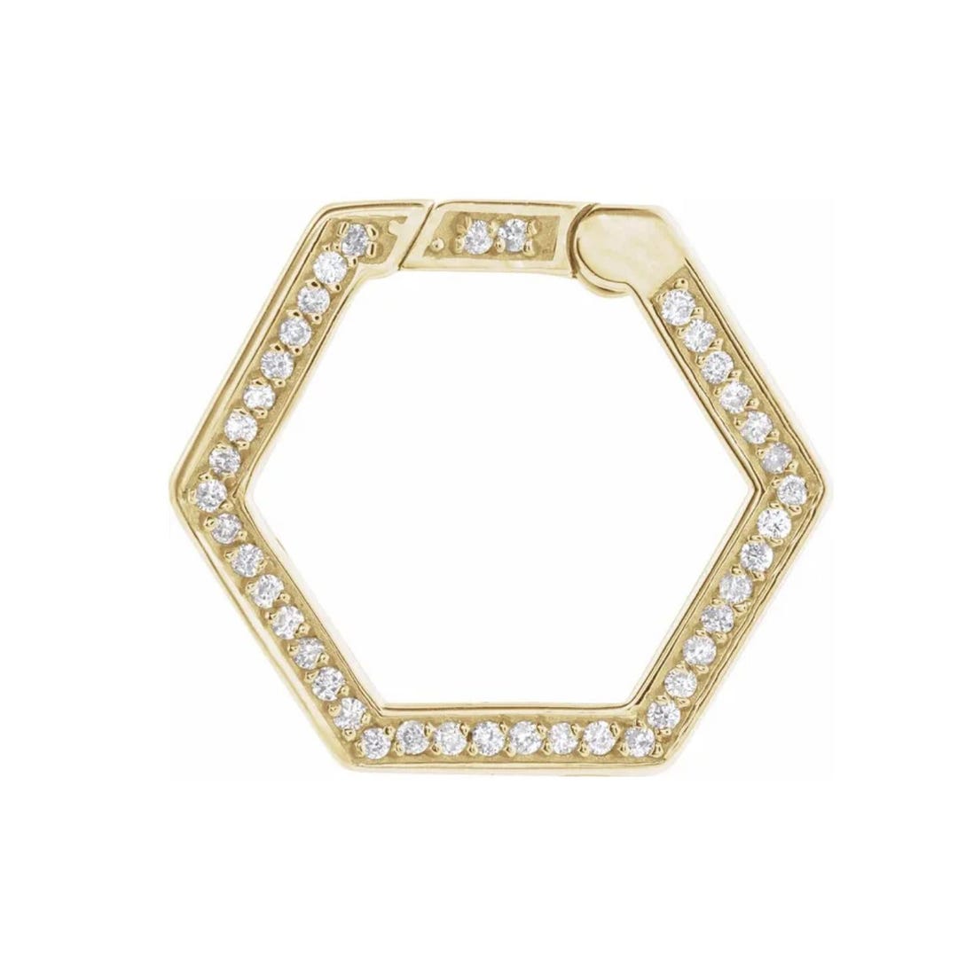 14K Solid Gold Diamond Hexagon Hinged Bail Clasp Connector, Paperclip ...