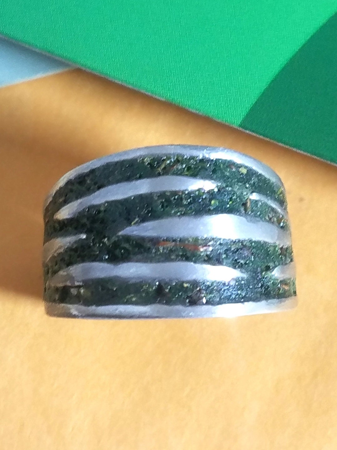 925 Sterling Silver Wide Band With Natural Moss Inlay Gift for Her ...