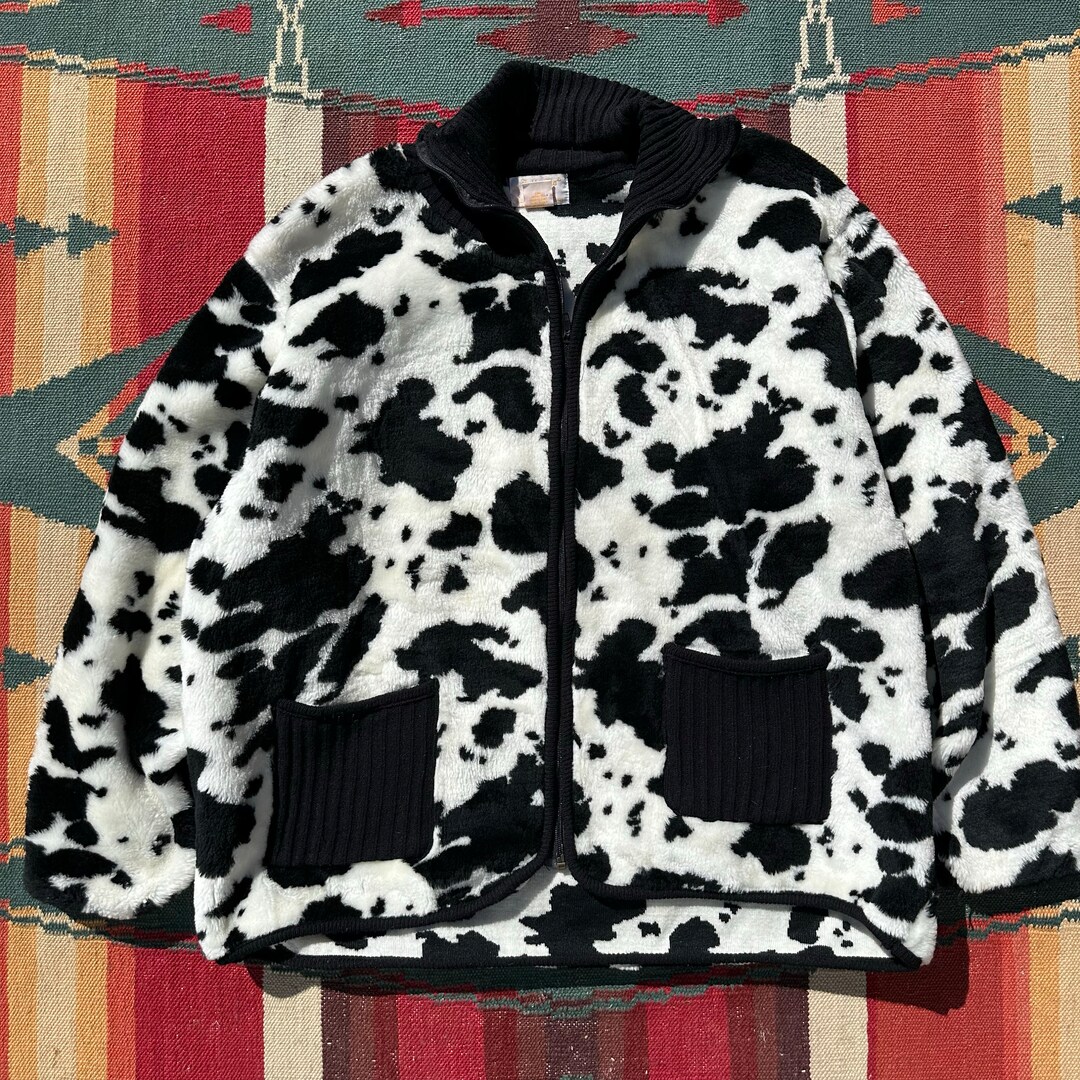 Vintage 80s Cow Print Fleece - Etsy