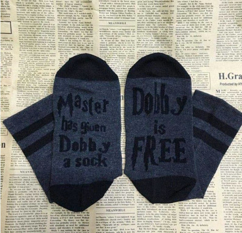 Fun Socks: master Has Given Dobby a Sock, Dobby is Free Dark Grey - Etsy