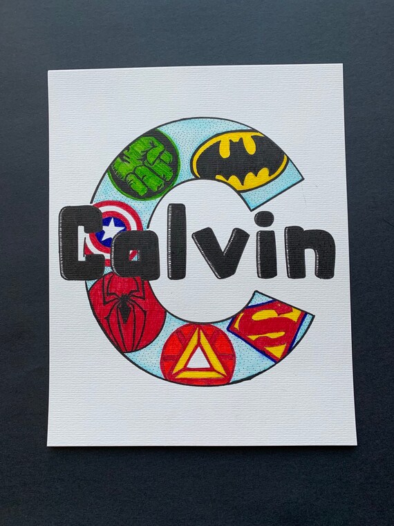 Name art Superhero themed initial | Etsy