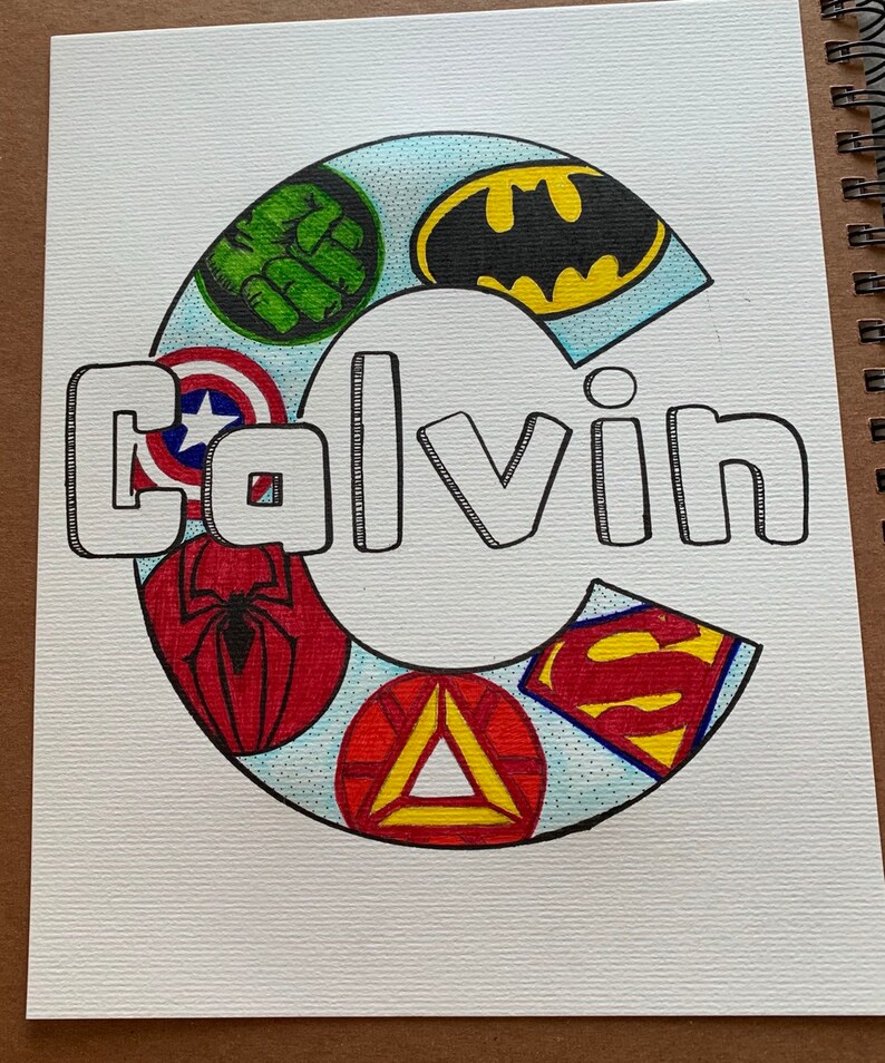 Name art Superhero themed initial | Etsy