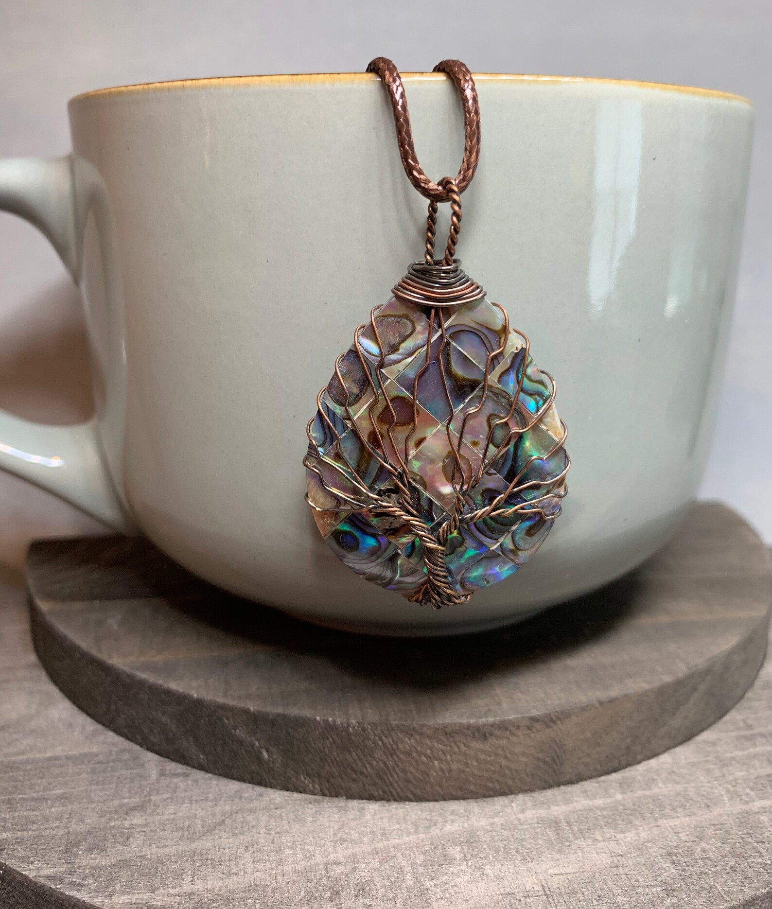 Antiqued Copper Wire Wrapped Abalone Pendant Abalone Tree of | Etsy