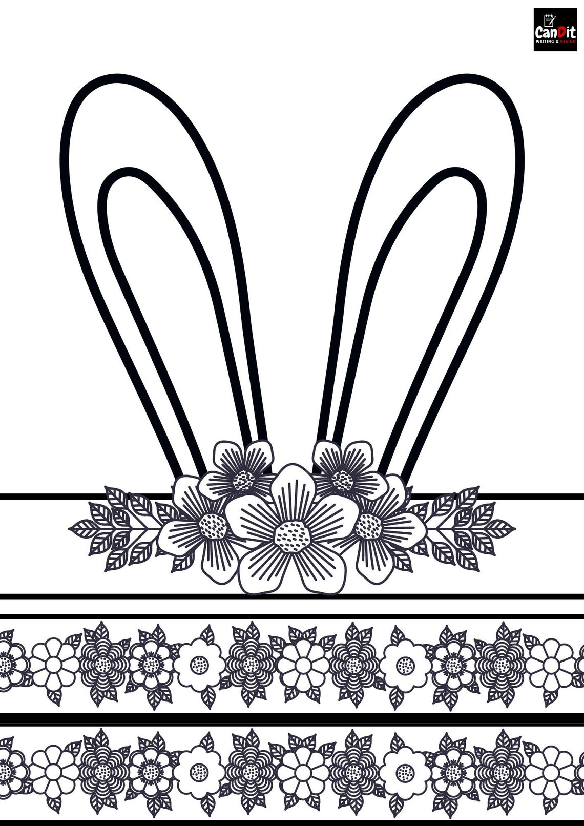 Easter Bunny Ears Crown Printables, Floral + Egg Designs Headband ...