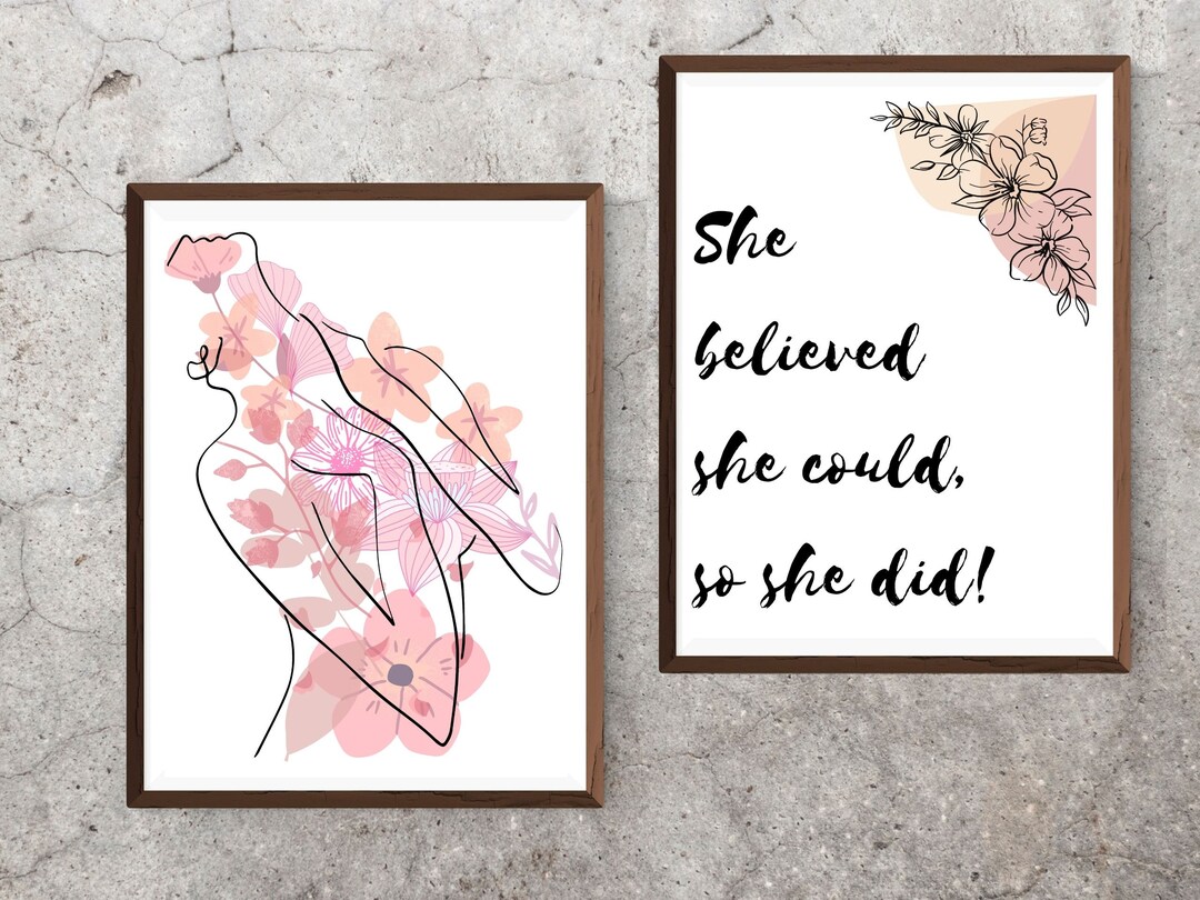 She Believe She Could, and Did Digital Wall Art, Inspirational Quote ...