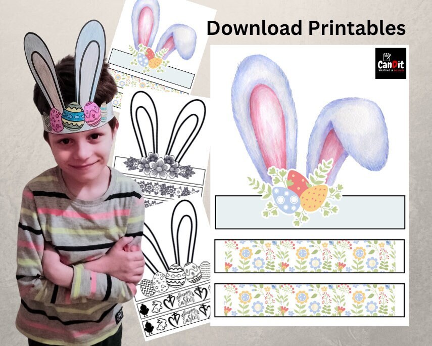 Easter Bunny Ears Crown Printables, Floral + Egg Designs Headband ...