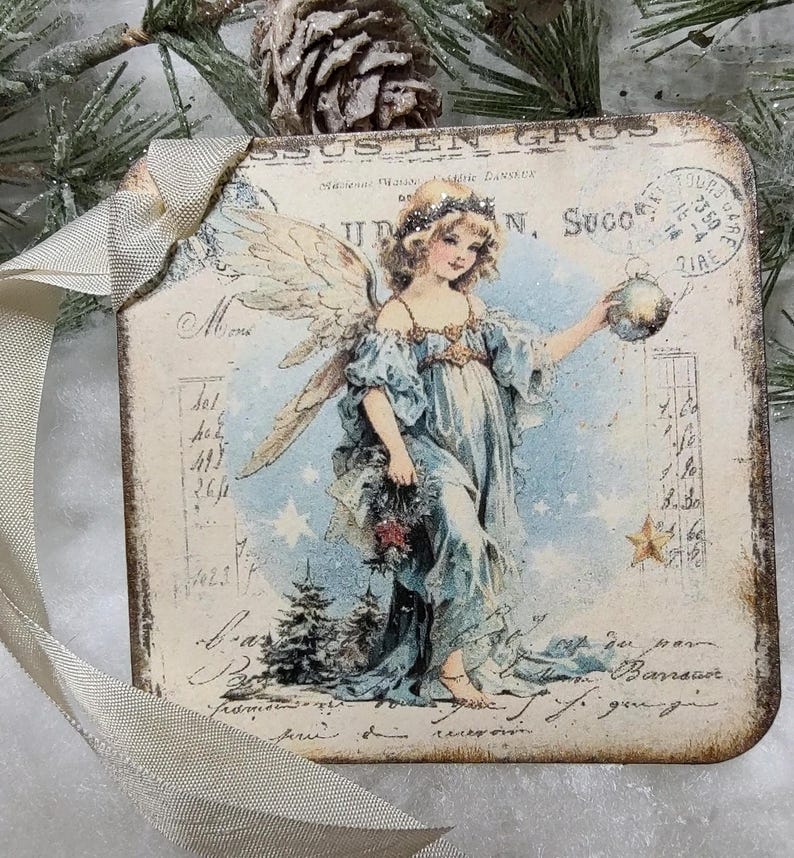 Christmas Angel Glittered Gift Tags, Set of Four - Etsy