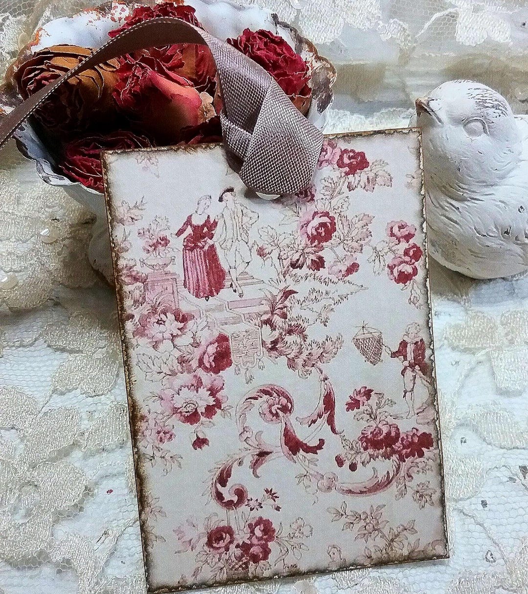 French Country Chic Toile Gift Tags, Handmade Journaling Cards, Set of ...