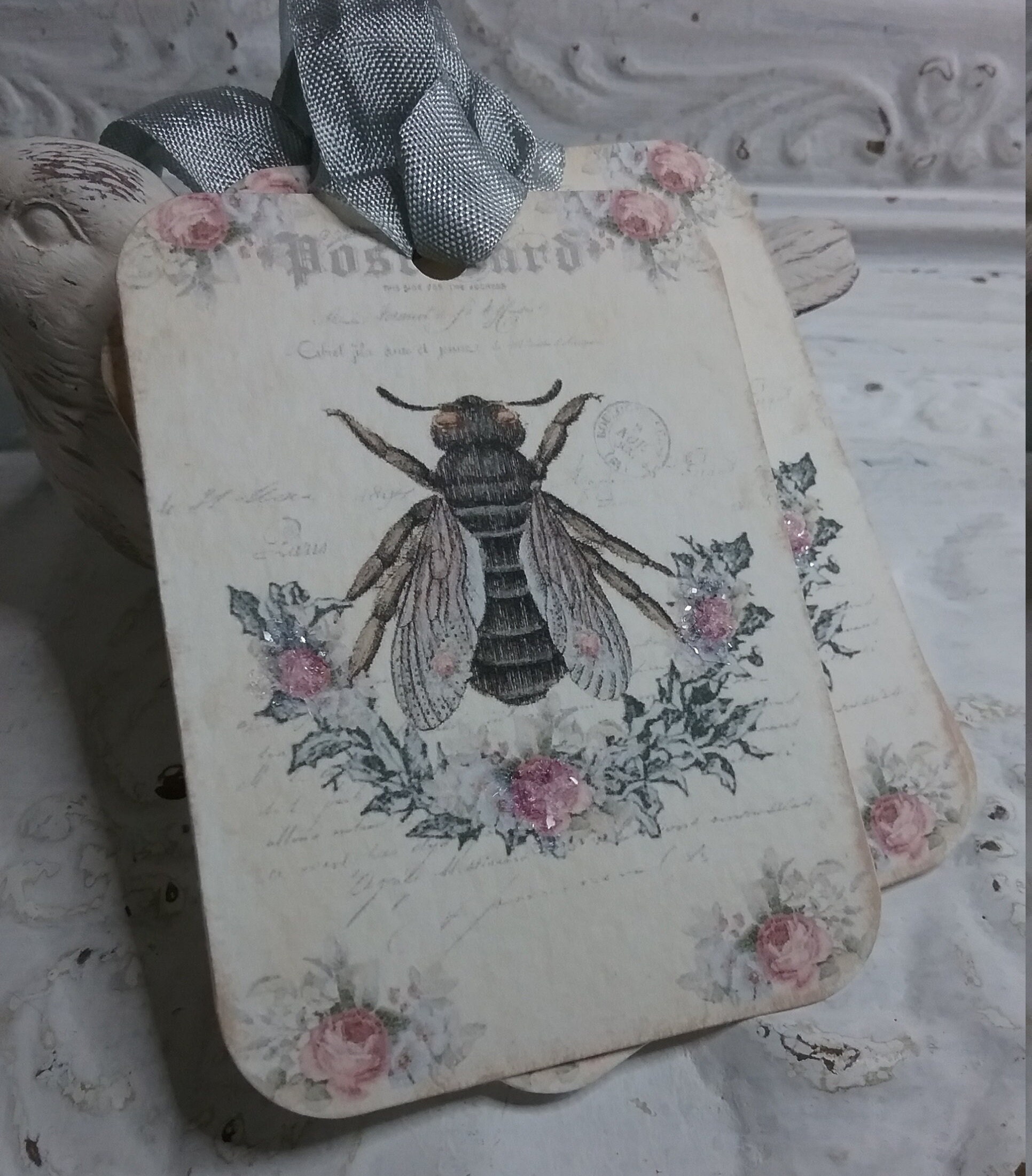 French Chic Glittered Tags, Provincial Bee Gift Tags, French Country ...