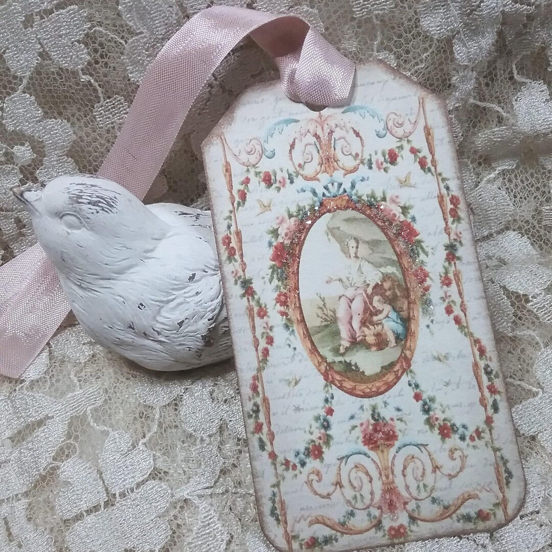 French Country Gift Tags, Glittered Floral Tags, Set of 4 - Etsy
