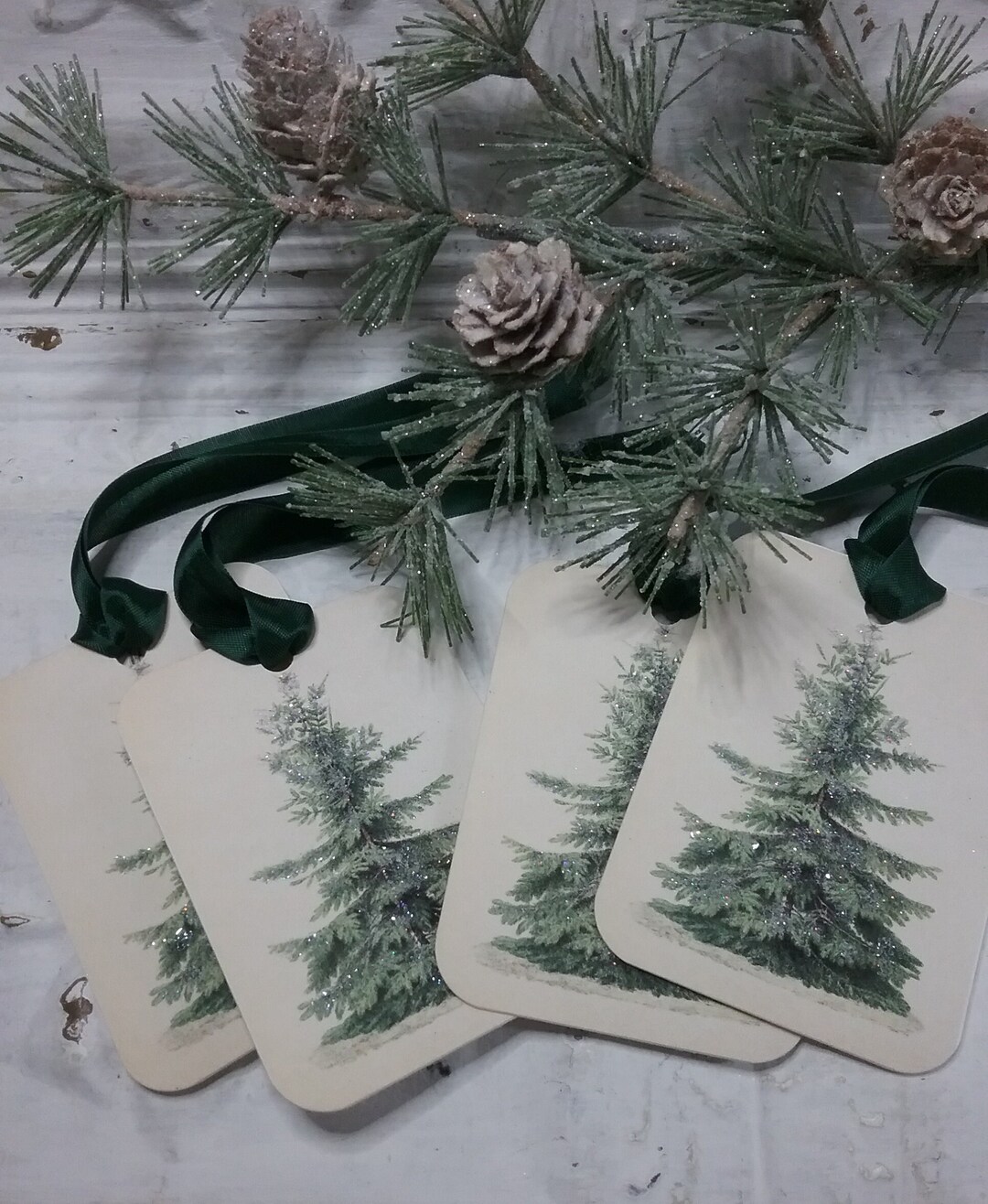 Vintage Botanical Christmas Tree Gift Tags: Nordmann Fir, Set of Four ...