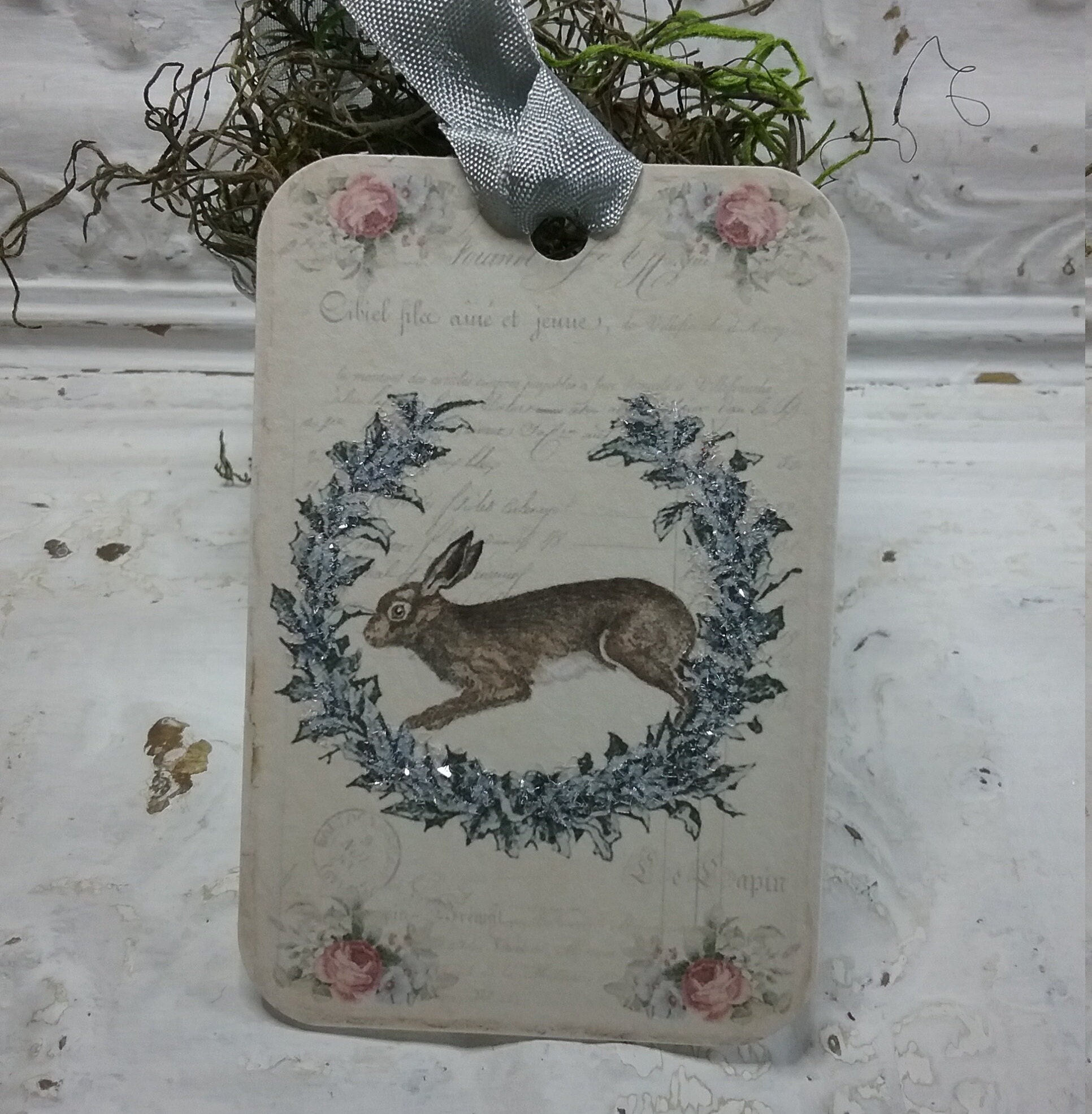 Easter Bunny Gift Tags, French Rabbit Glittered Tags, Set of Four - Etsy