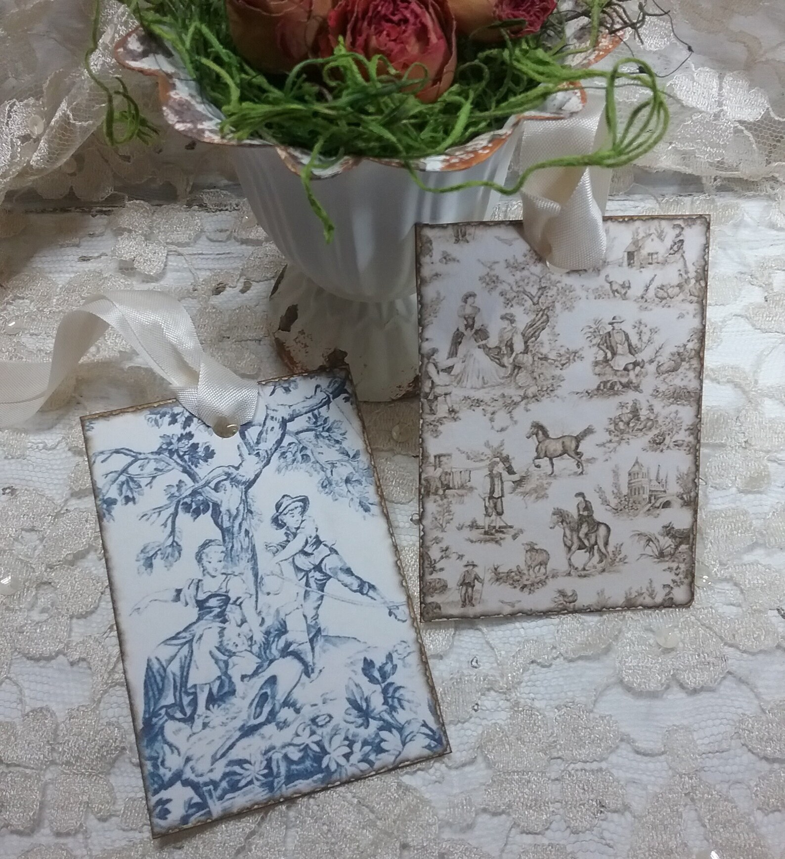 Cottage Chic Toile Tags, French Country Gift Tags, Set of Four - Etsy