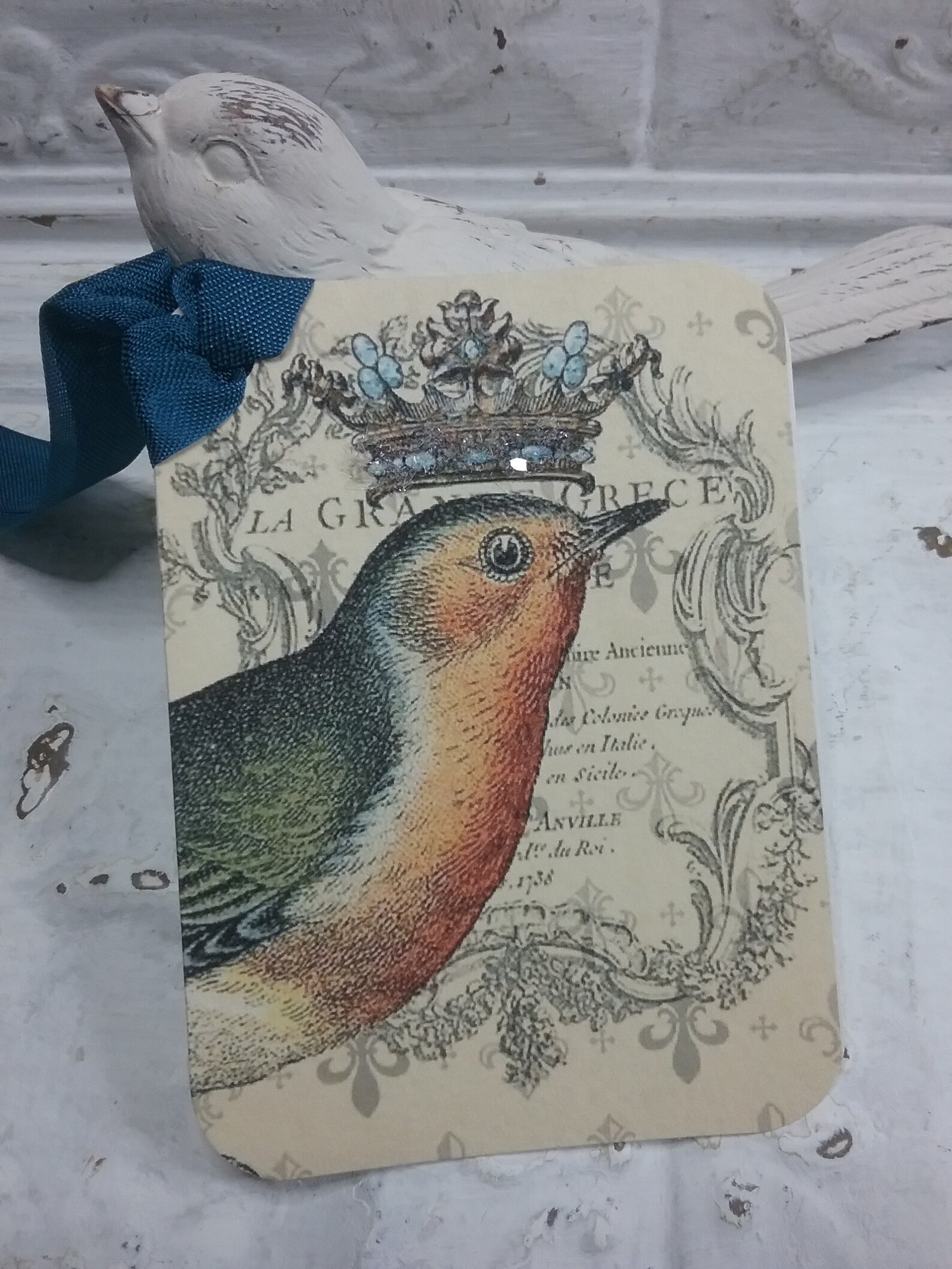 French Country Glittered Tags: Crowned Robin, Set of 4 - Etsy