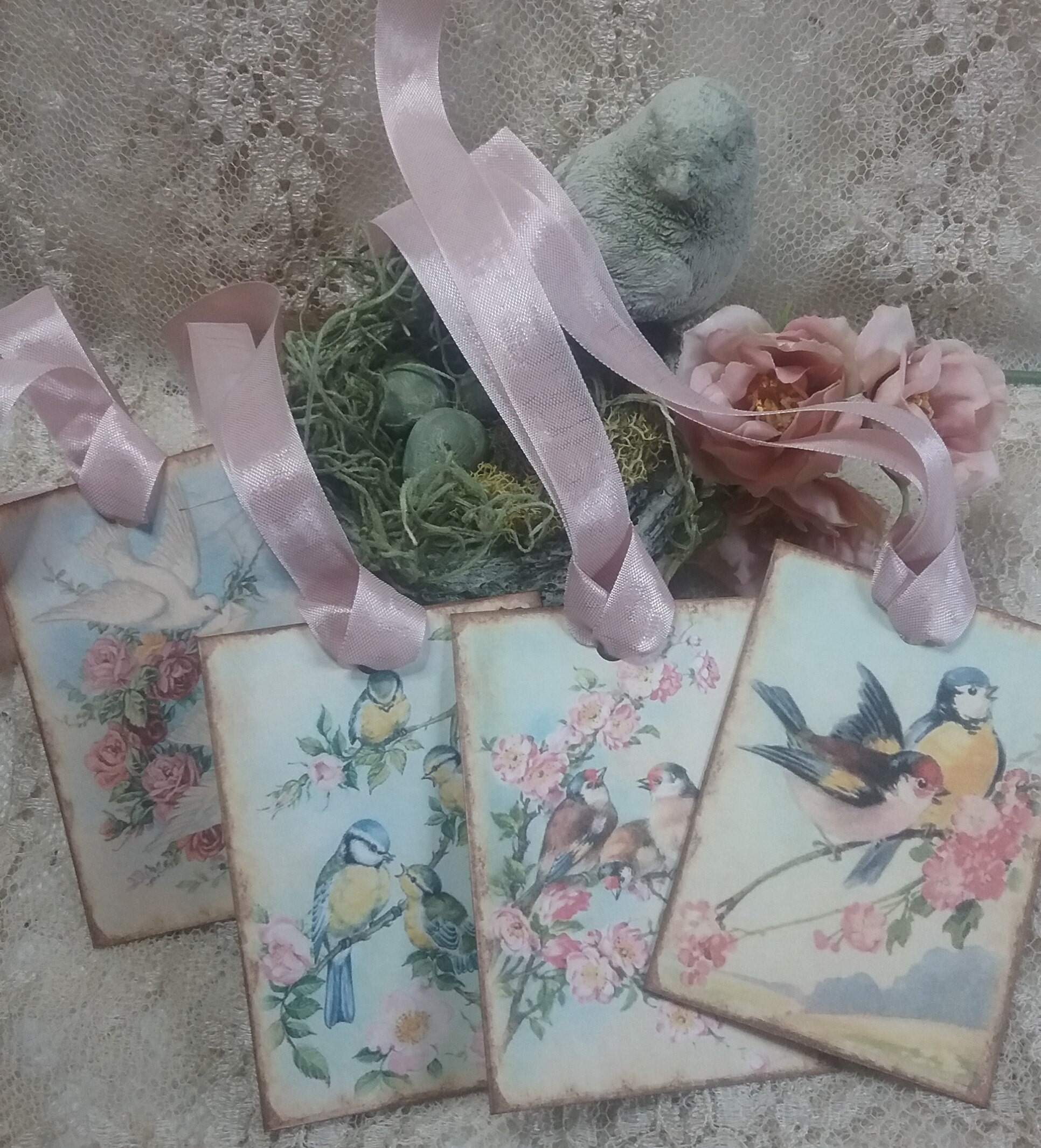 Happy Spring Bird Gift Tags, Sweet Vintage Bird Tags, Spring Tags ...