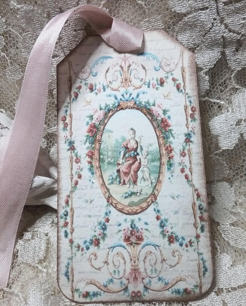 French Country Gift Tags, Glittered Floral Tags, Set of 4 - Etsy