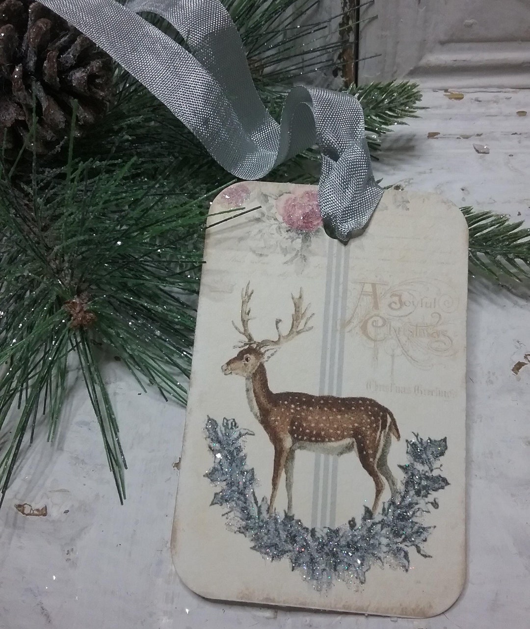 Vintage French Style Christmas Deer Gift Tags: Glittered, Set of 4 - Etsy