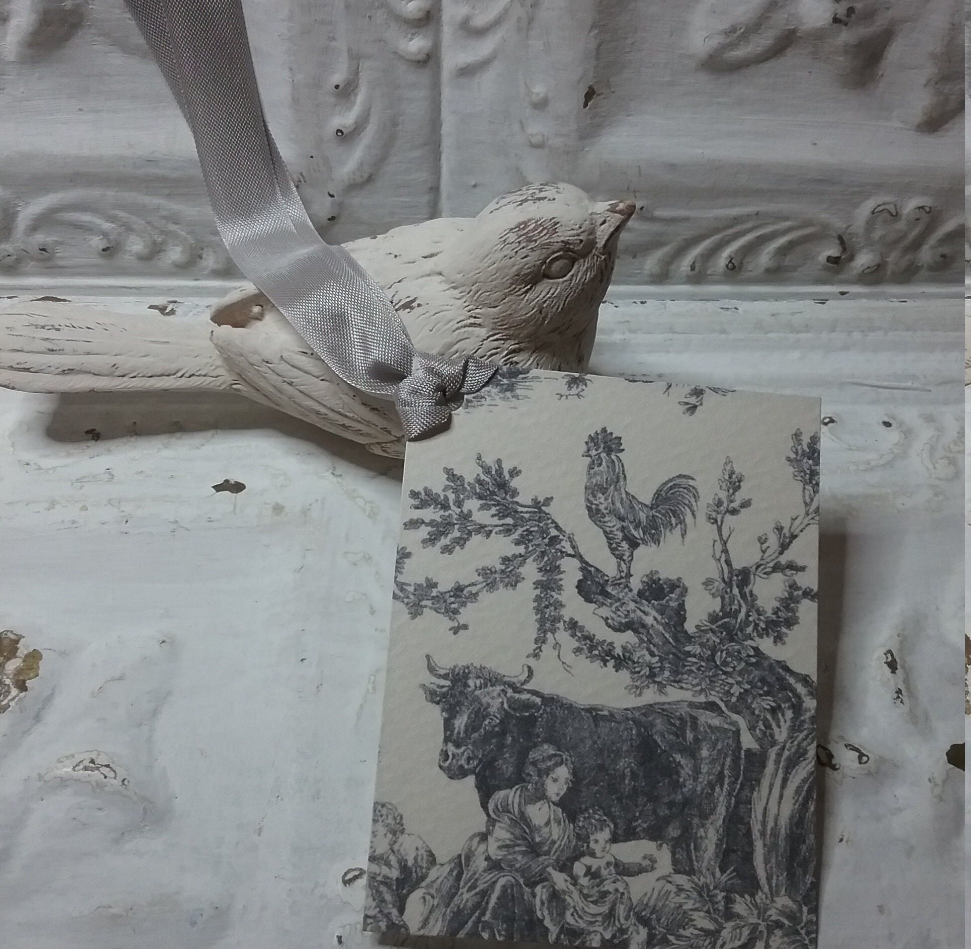 French Toile Gift Tags: Shabby Chic Maiden & Cow, Set of 4 - Etsy