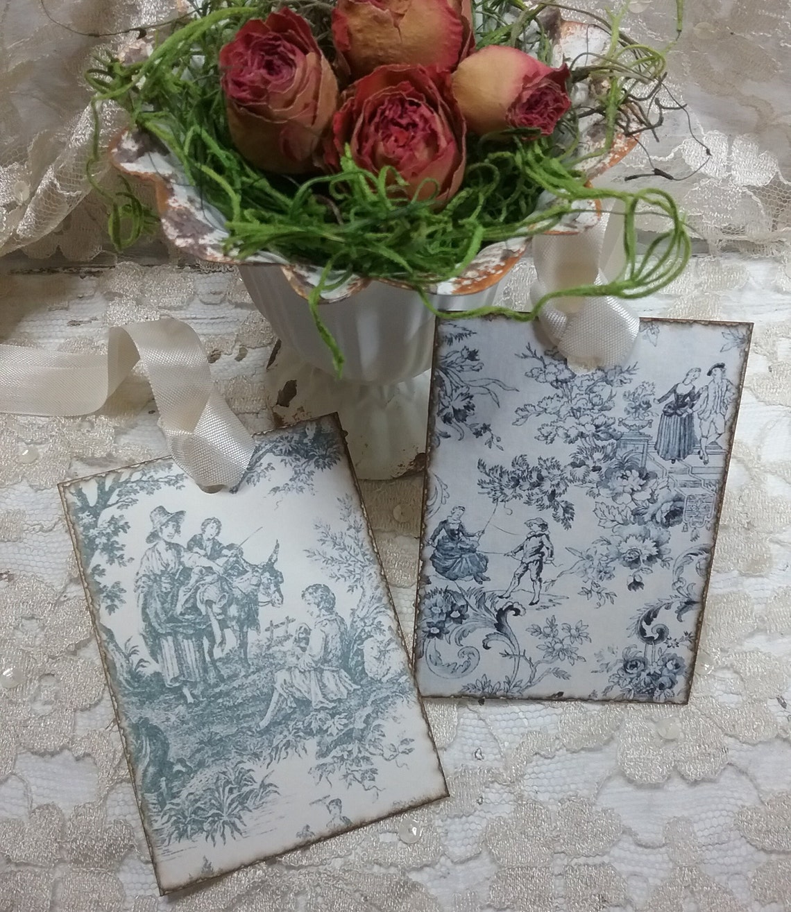 Cottage Chic Toile Tags, French Country Gift Tags, Set of Four - Etsy