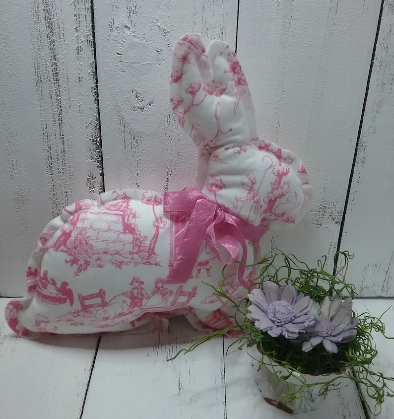 Shabby Chic Pink Toile Bunny, Mini Bunny Pillow, Cottage Chic Bunny ...