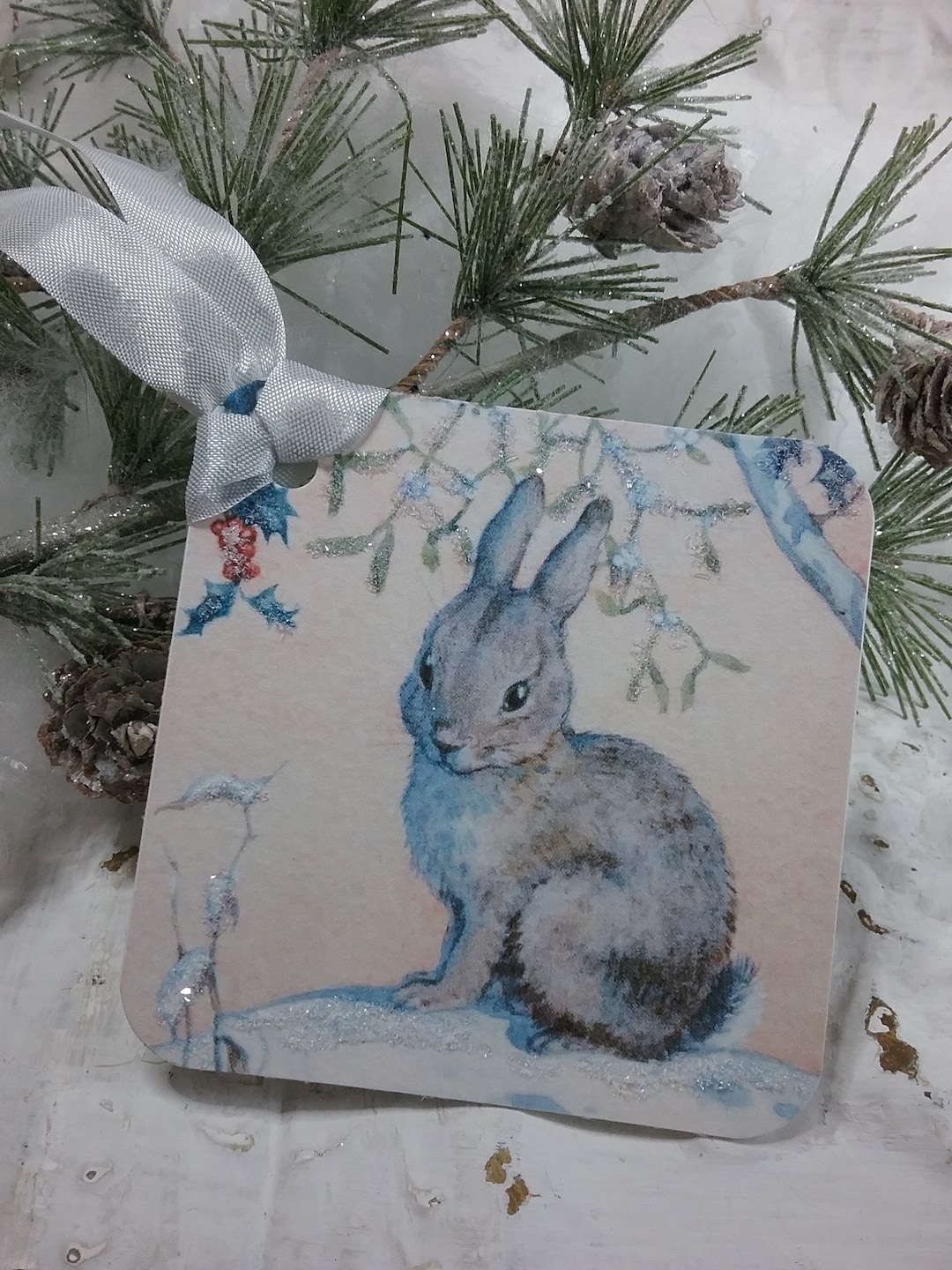 Christmas Snow Bunny Glittered Gift Tags, Bunny Rabbit Christmas Tags ...