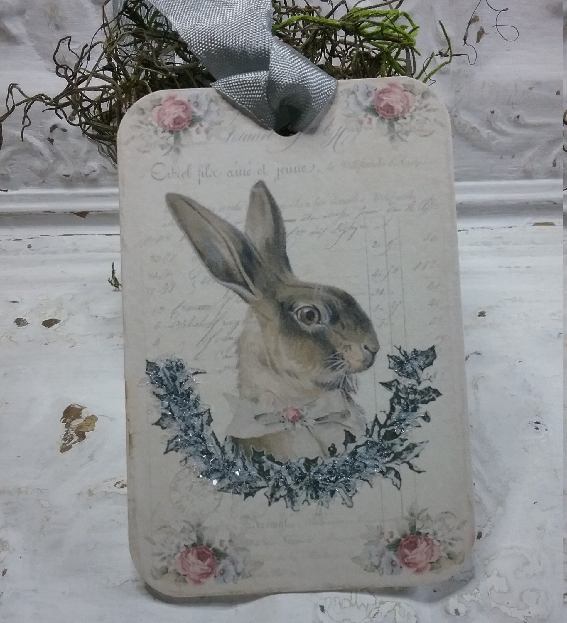 Easter Bunny Gift Tags, French Rabbit Glittered Tags, Set of Four - Etsy