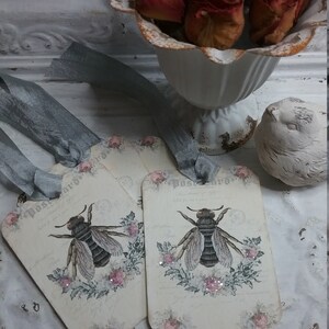 French Chic Glittered Tags, Provincial Bee Gift Tags, French Country ...