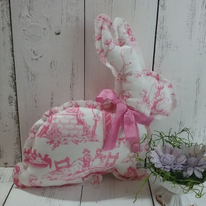 Shabby Chic Pink Toile Bunny, Mini Bunny Pillow, Cottage Chic Bunny ...
