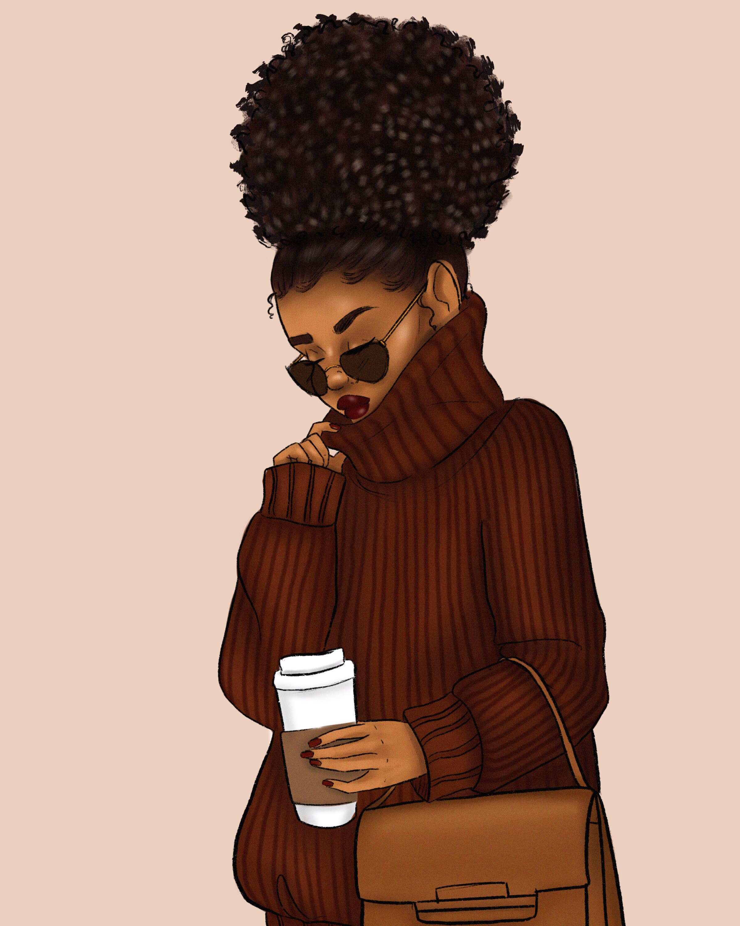 Laid Edges And Lattes African American Fall Fashion Illustration Art